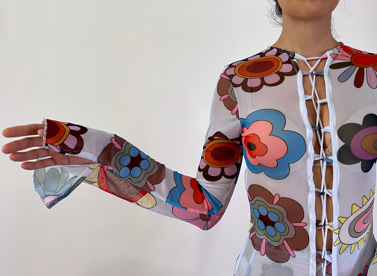 PSYCHEDELIC DAISIES MESH TOP – FENSI
